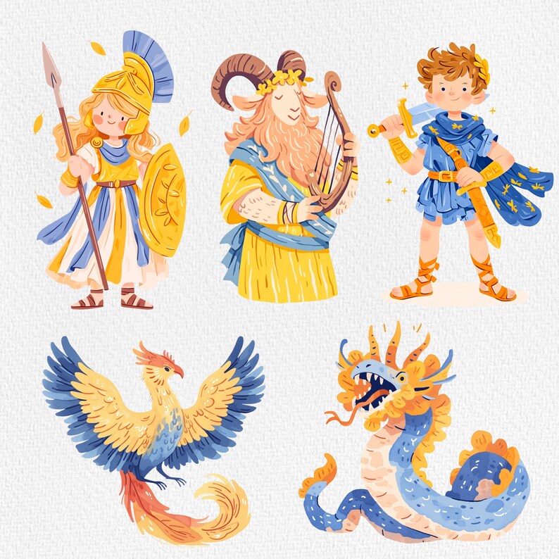 Greek Gods and Mythical Creatures Watercolor Clipart Collection, Greek ...