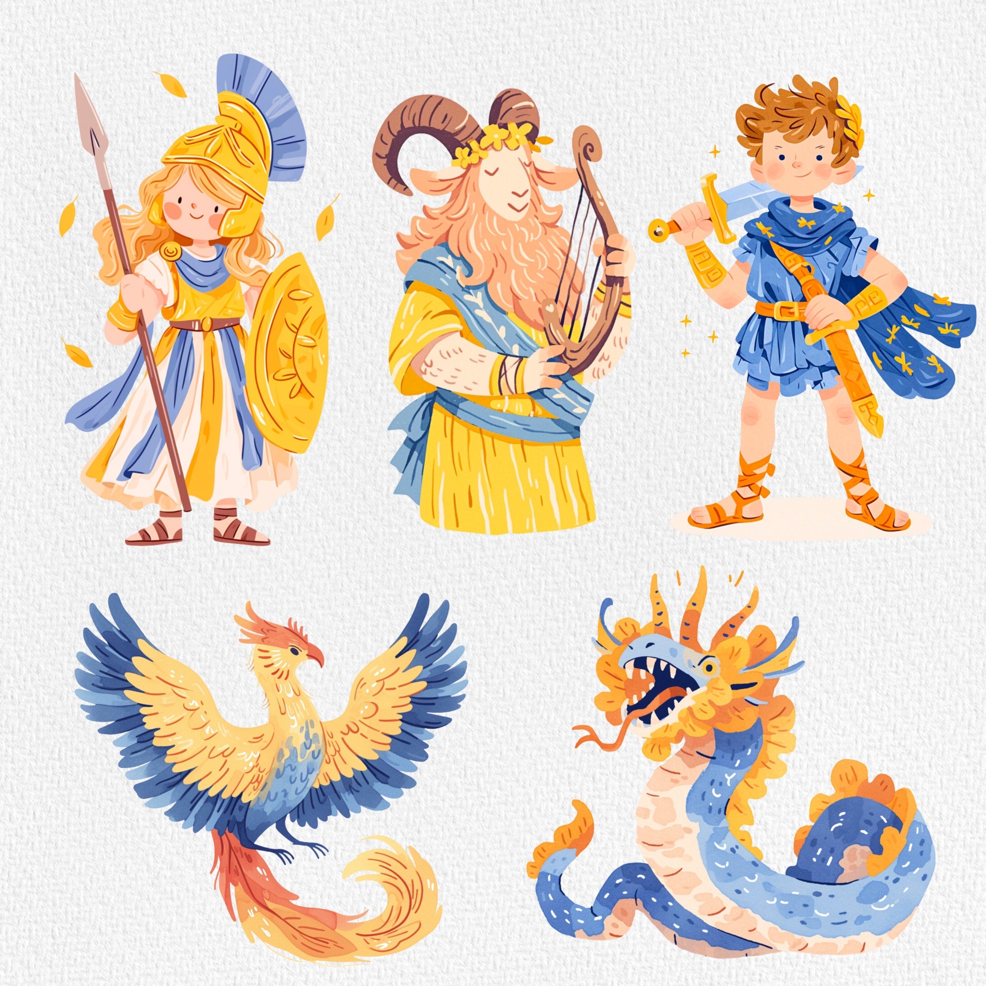 Greek Gods and Mythical Creatures Watercolor Clipart Collection, Greek ...