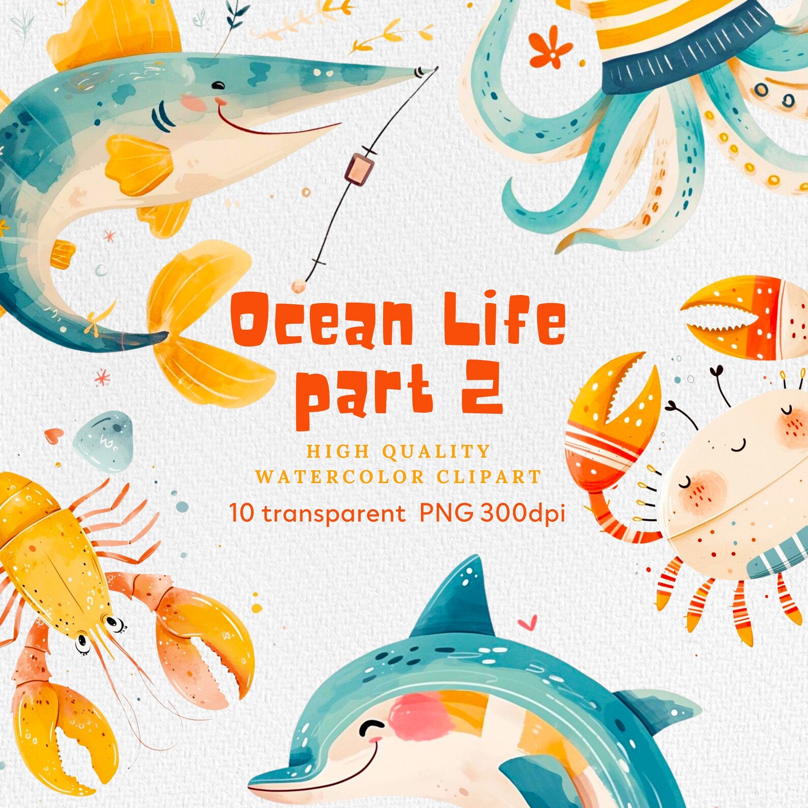 Colorful Sea Animals Clipart, Ocean Life Clipart, Digital Fish ...