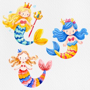 Watercolor Mermaid Clipart, Cute Mermaids, Mermaid Fashion, Printable ...