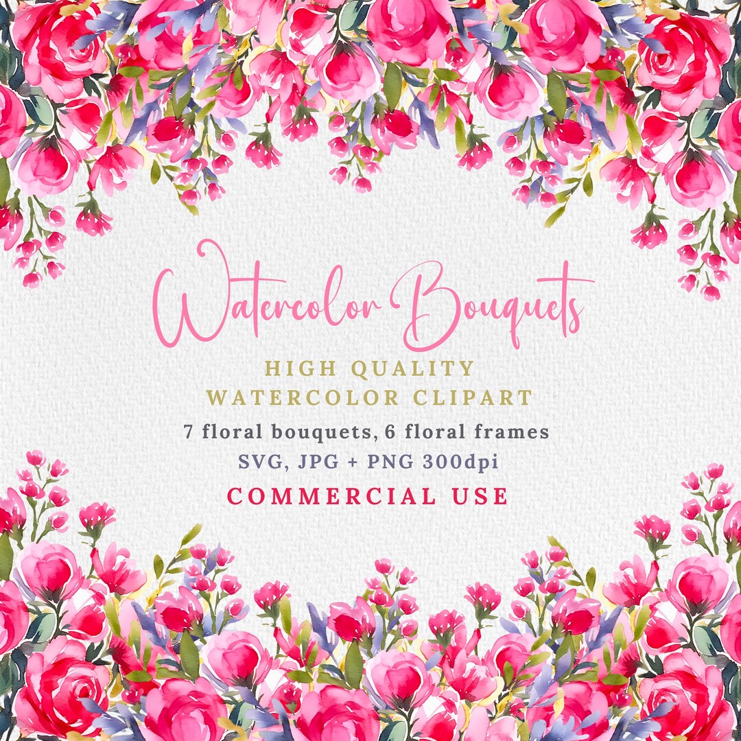 Pink Wildflower Clipart, Watercolor Floral Clipart Bundle, Flower ...