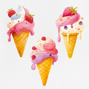 Watercolor Ice Cream PNG, Ice Cream Clipart, Sweet Treat Graphics, Cone ...