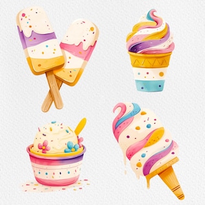 Watercolor Ice Cream PNG, Ice Cream Clipart, Sweet Treat Graphics, Cone ...