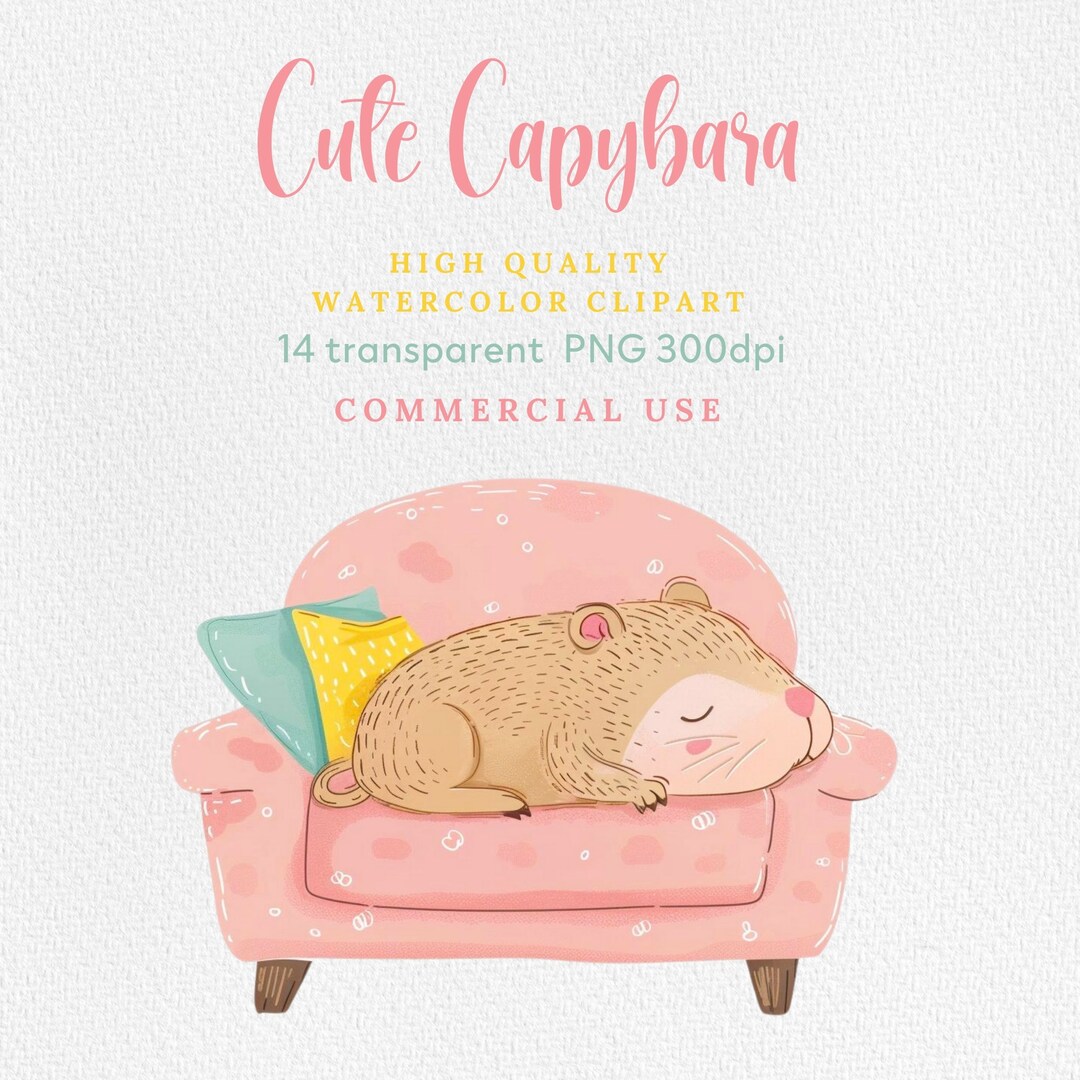 Watercolor Capybara Clipart, Cute Capybara PNG, Instant Download, Cute ...