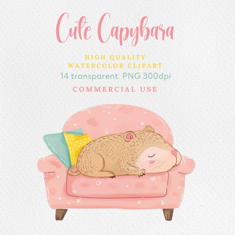 Watercolor Capybara Clipart, Cute Capybara PNG, Instant Download, Cute ...