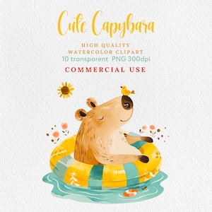 Watercolor Capybara Clipart, Cute Capybara PNG, Instant Download, Cute ...