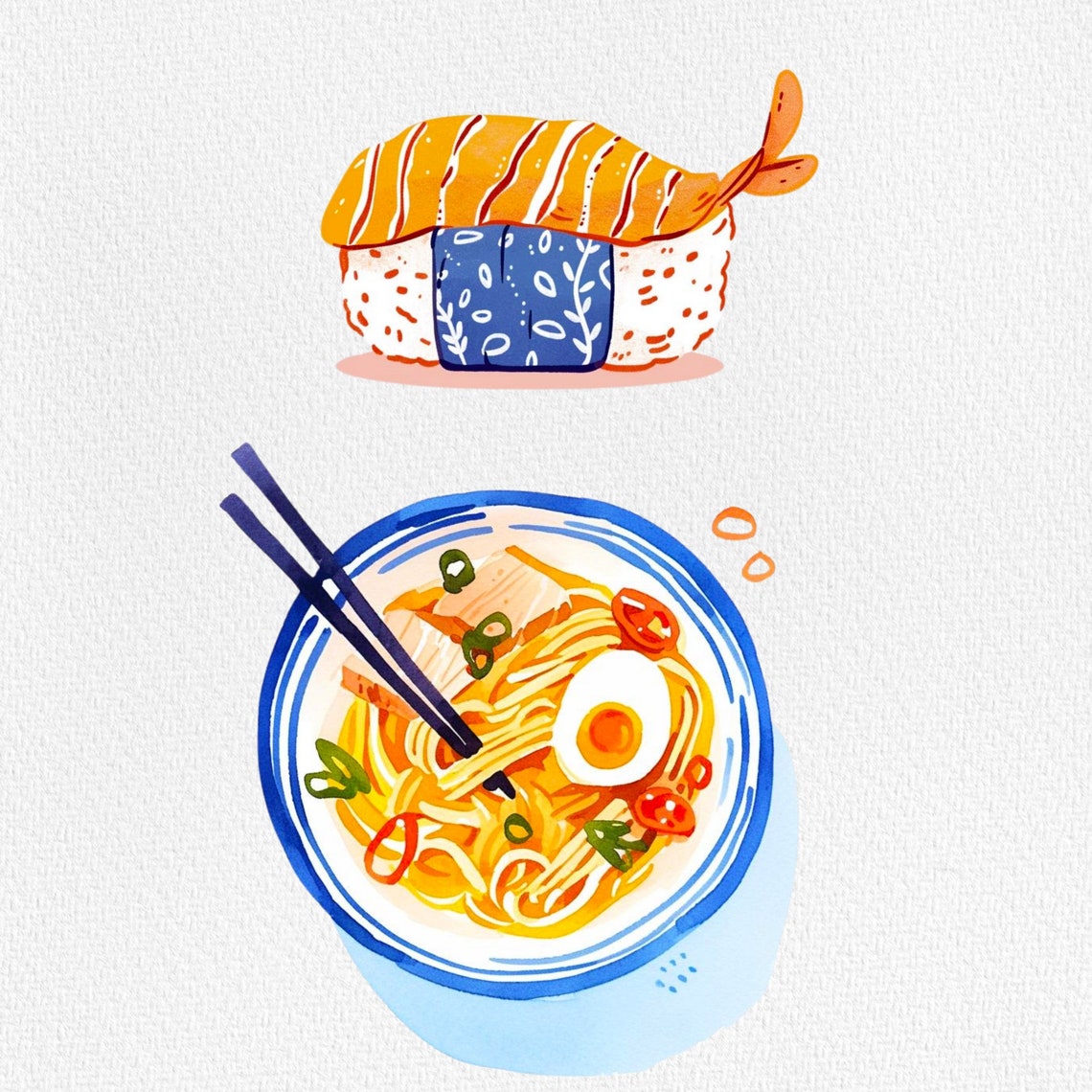 Watercolor Sushi Clipart, Asian Clipart, Fish Clipart, Japanese Clipart ...