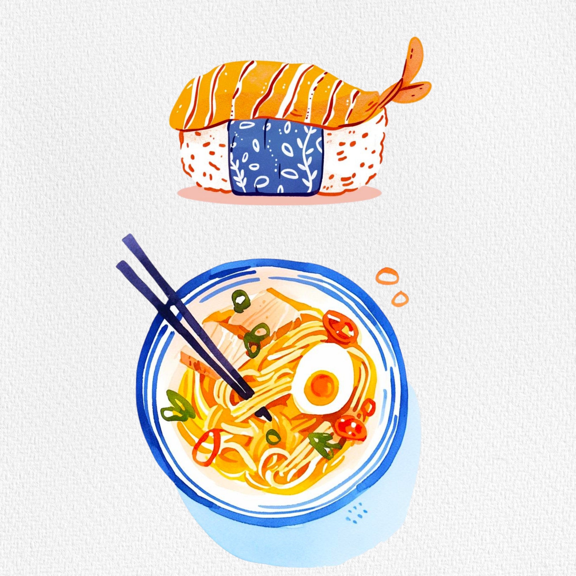 Watercolor Sushi Clipart, Asian Clipart, Fish Clipart, Japanese Clipart ...