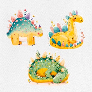 Dinosaurs Watercolor Clipart, Cute Dino Clip Art, Colorful Dinosaur PNG ...