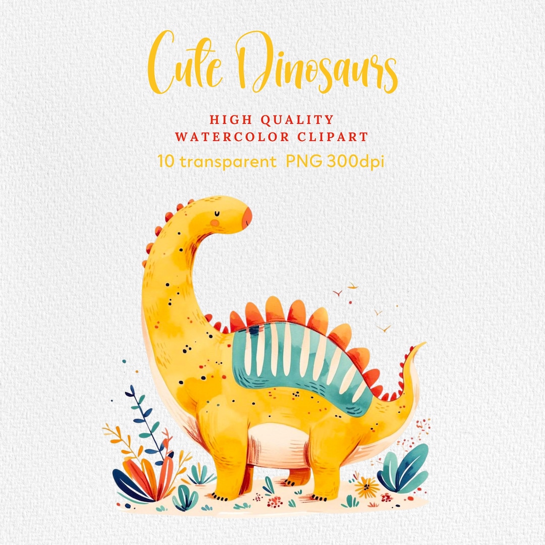 Dinosaurs Watercolor Clipart, Cute Dino Clip Art, Colorful Dinosaur PNG ...