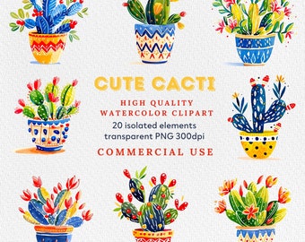 Cactus and Succulents Watercolor Clipart | Hand Painted Plants With ...