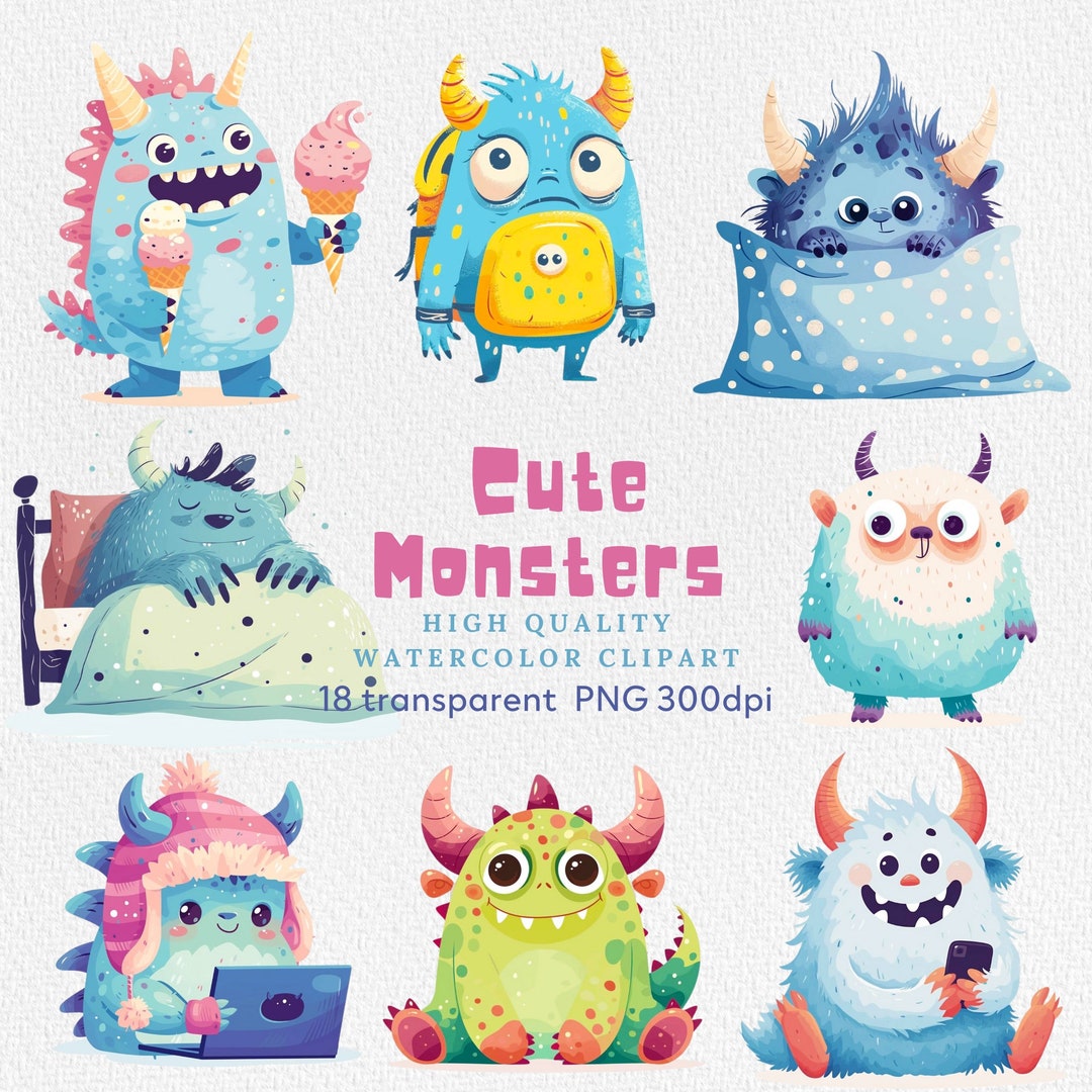 Watercolor Monsters Clipart, Instant Download, Critters, Monster ...