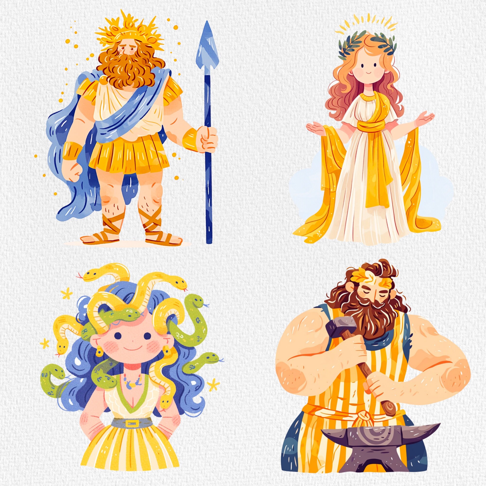 Greek Gods and Mythical Creatures Watercolor Clipart Collection, Greek ...