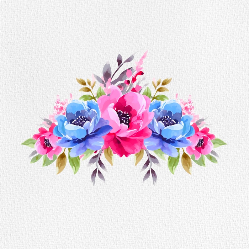 Watercolor Spring Flowers Set PNG, Blue and Pink Flowers Clipart ...