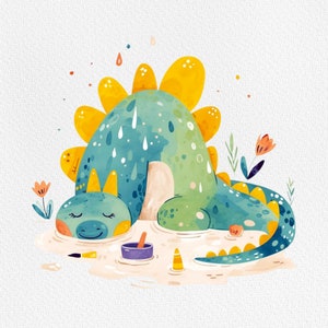 Dinosaurs Watercolor Clipart, Cute Dino Clip Art, Colorful Dinosaur PNG ...