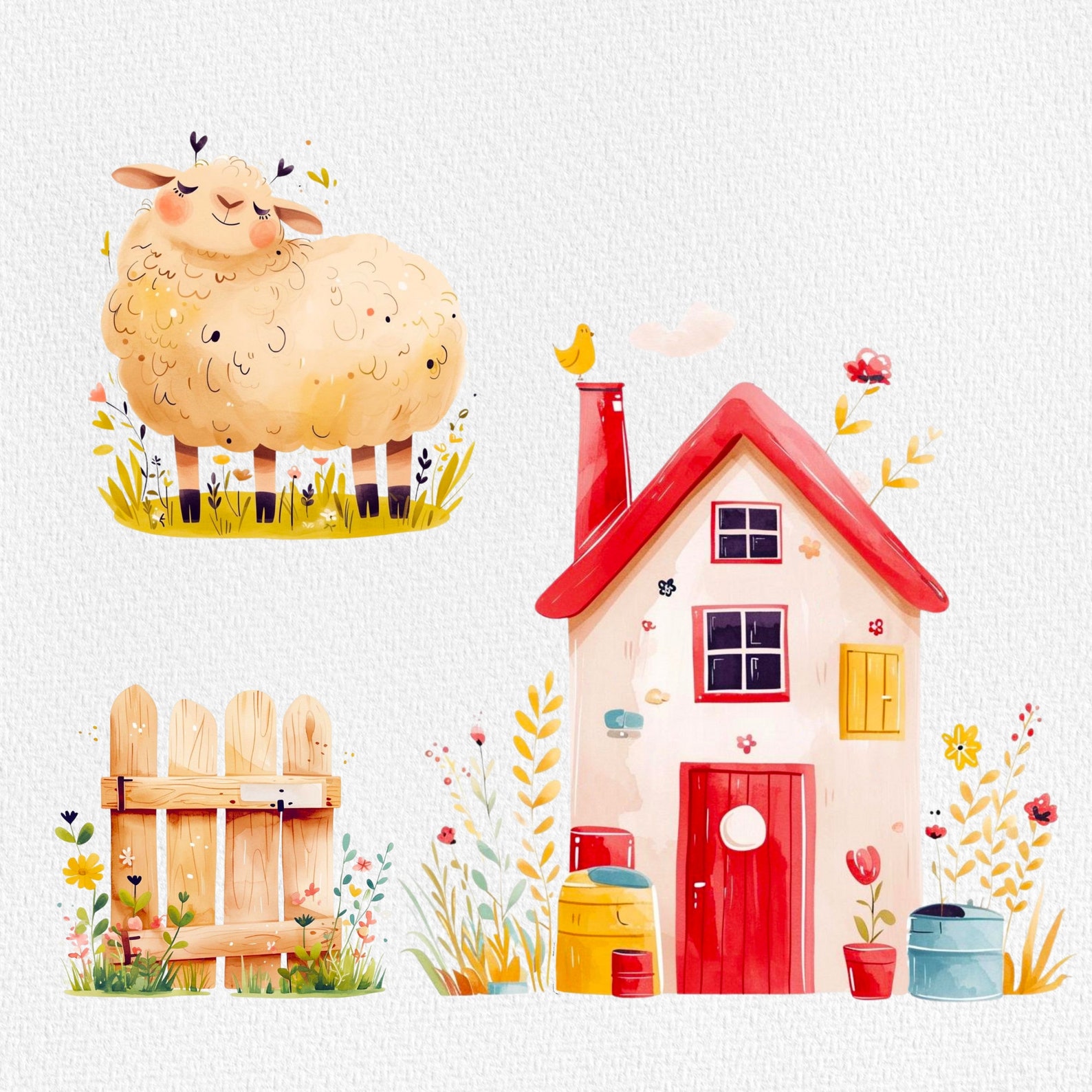 Cute Farm Clipart, Farm Animals Watercolor Digital Clipart, Farm ...