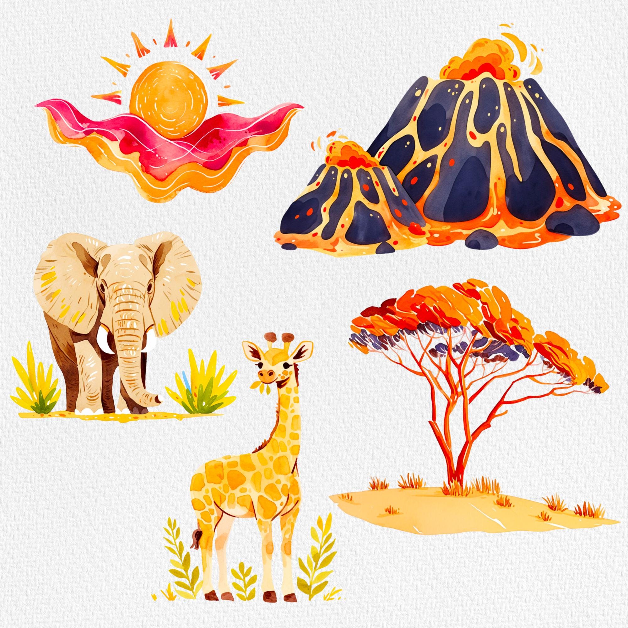 Watercolor Safari Animals Clipart, Cute Baby Safari Animals Clipart PNG ...