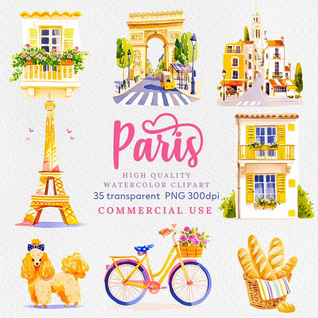 Watercolor Paris Clipart, Paris PNG, Paris Print, Paris France Clip Art ...