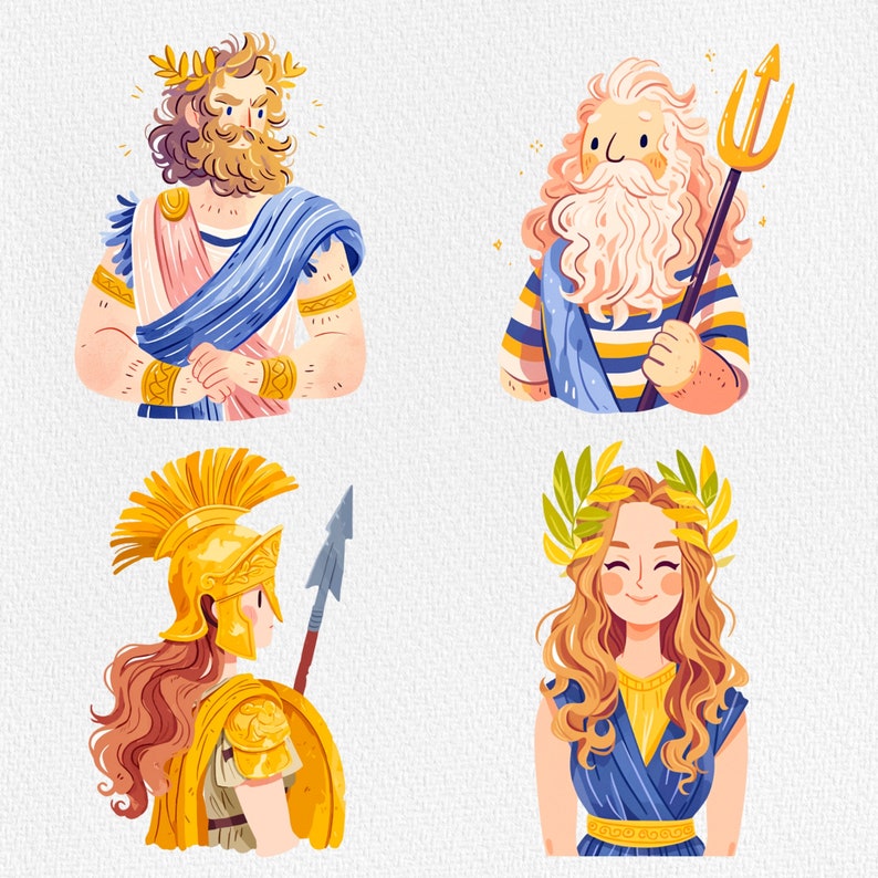 Greek Gods and Mythical Creatures Watercolor Clipart Collection, Greek ...