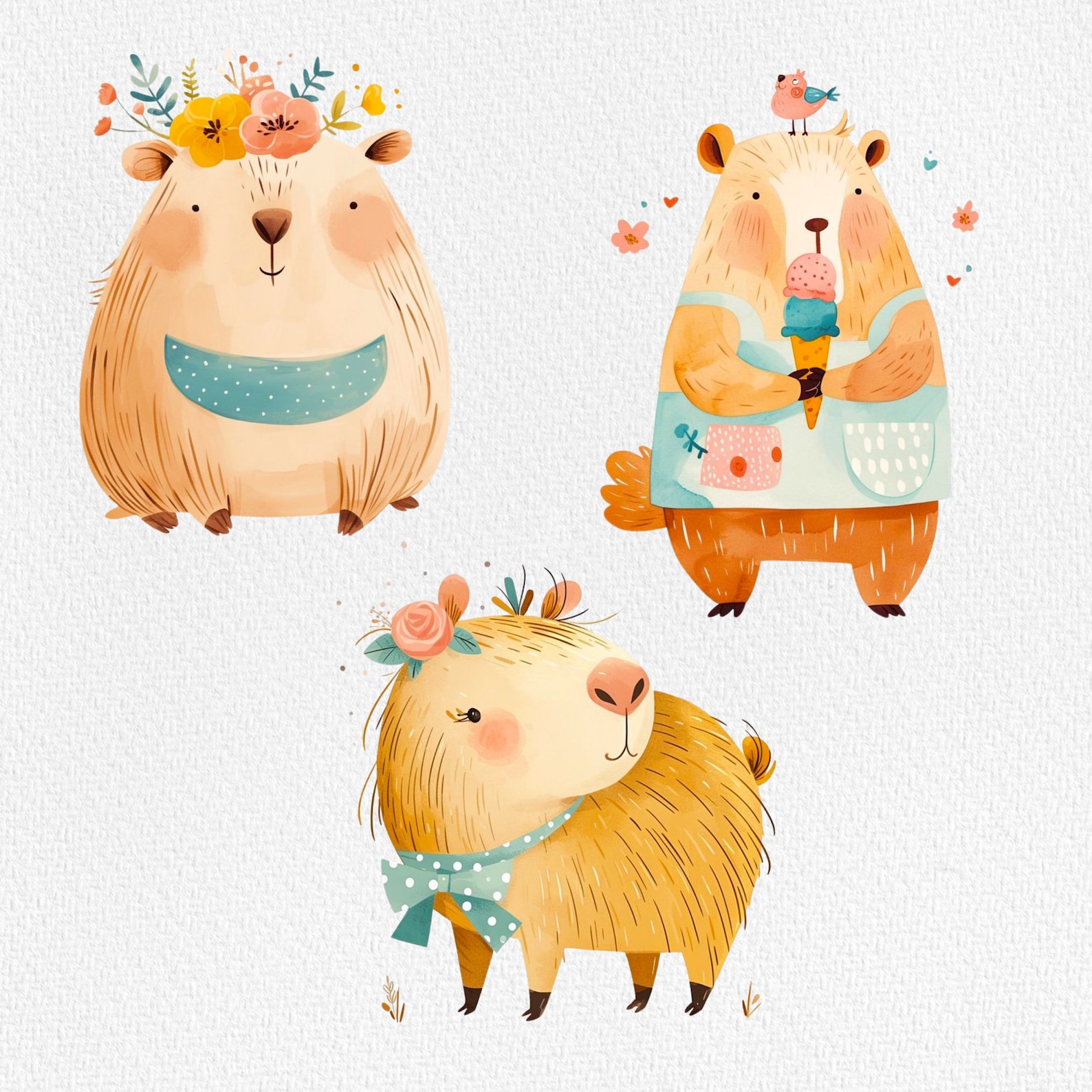 Watercolor Capybara Clipart, Cute Capybara PNG, Instant Download, Cute ...