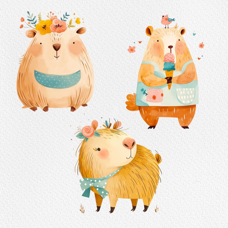 Watercolor Capybara Clipart, Cute Capybara PNG, Instant Download, Cute ...