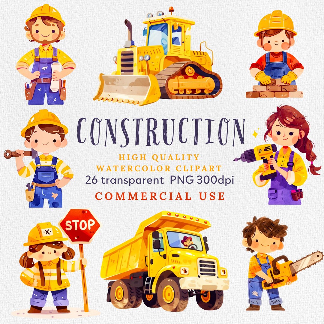 Construction Clipart | Watercolor Construction Truck Clipart ...
