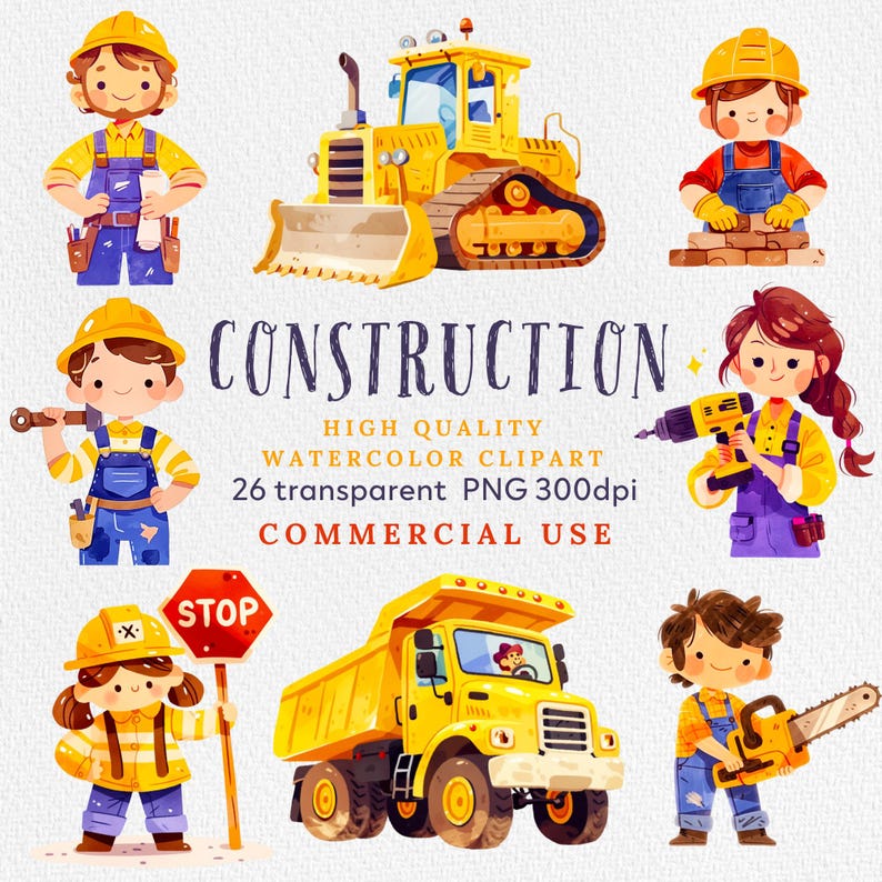 Construction Clipart | Watercolor Construction Truck Clipart ...