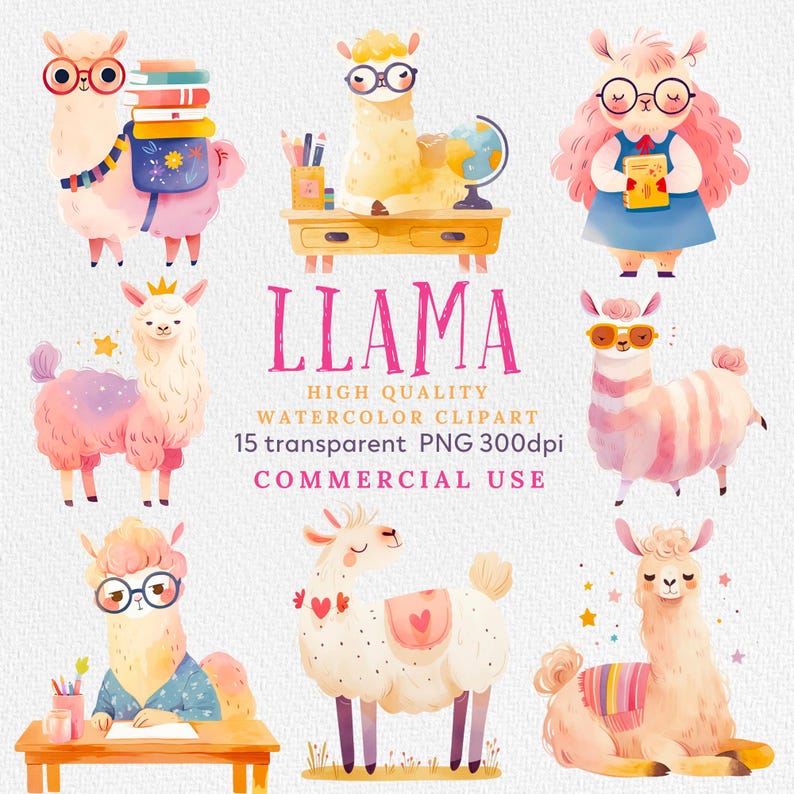 Colorful Llama Clipart Bundle: Fiesta Birthday PNG (digital Download ...