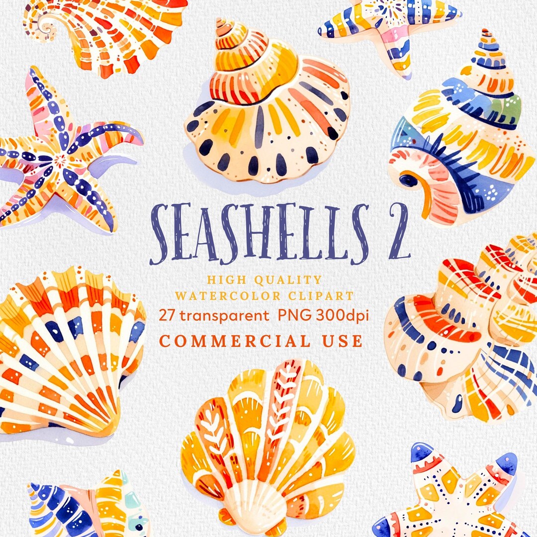 Watercolor Seashells Clipart - Nautical Watercolor Clip Art - Ocean ...