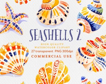Watercolor Seashells Clipart Nautical Watercolor Clip Art Ocean Shells ...