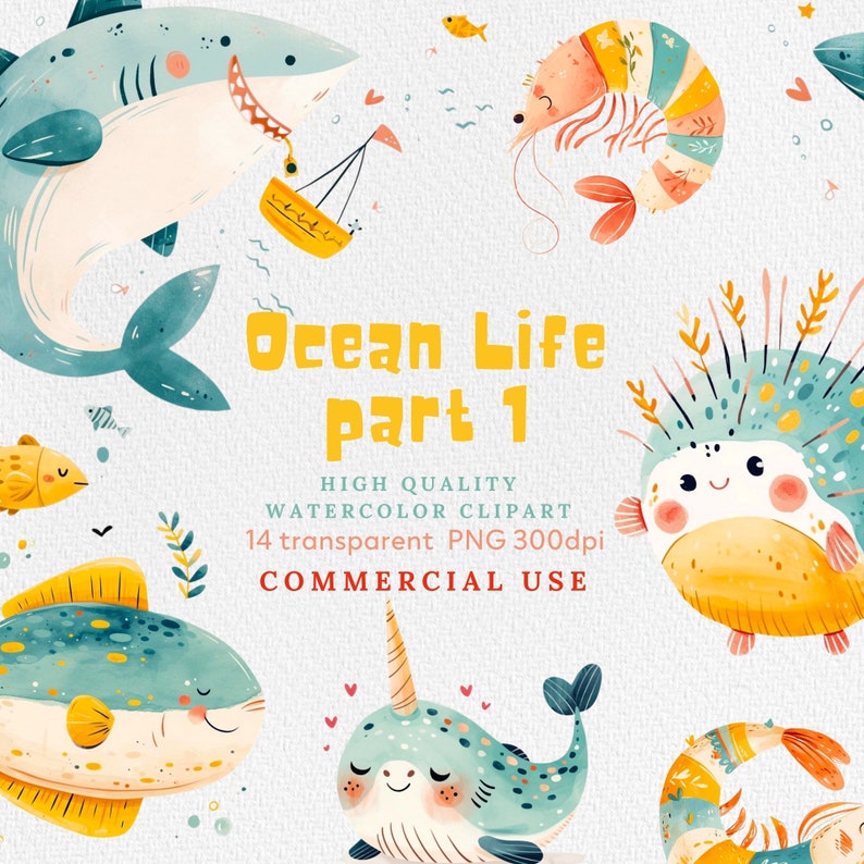 Colorful Fish Clipart, Cute Fish Clipart, Ocean Life Clipart, Sea ...