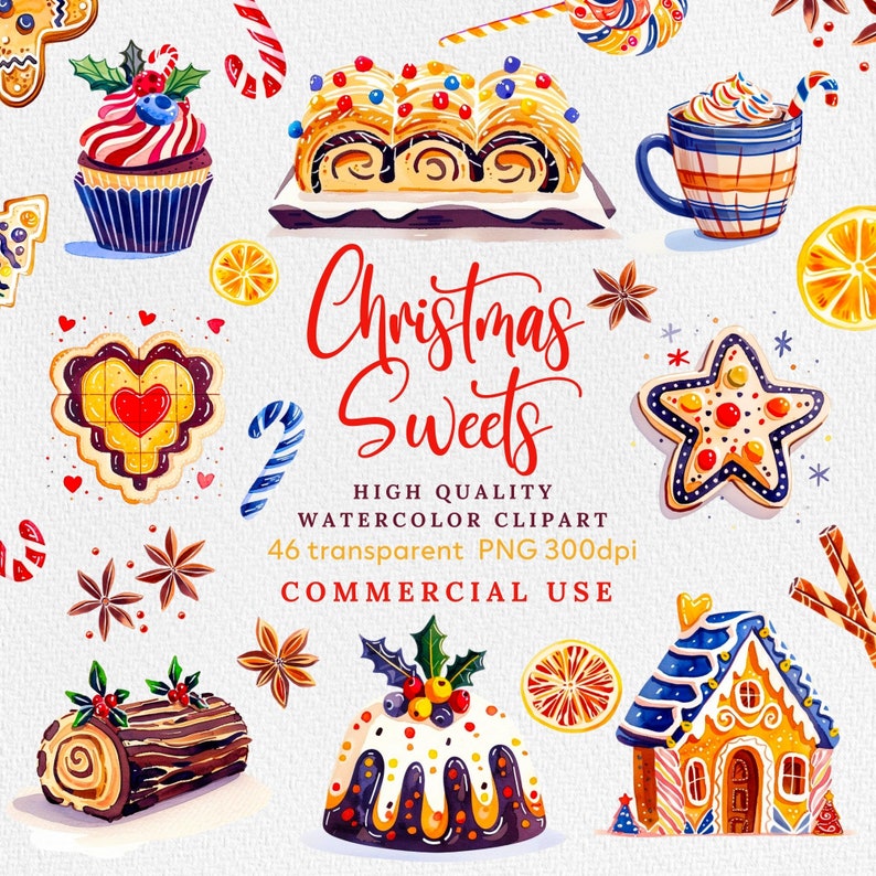 Watercolor Christmas Sweets Clipart Bundle, Christmas Candy, Cookies ...