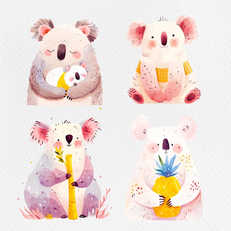 Cute Koala Watercolor PNG Bundle, Digital Crafts Designs Transparent ...