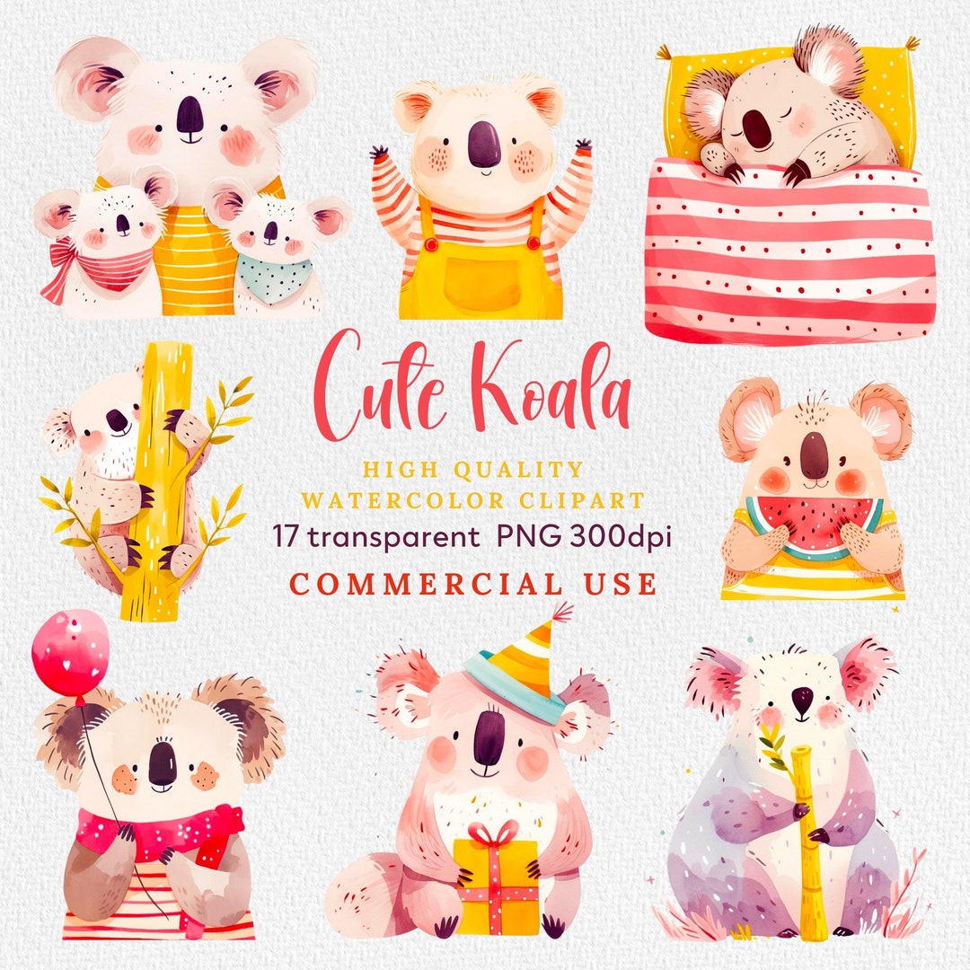 Cute Koala Watercolor PNG Bundle, Digital Crafts Designs Transparent ...