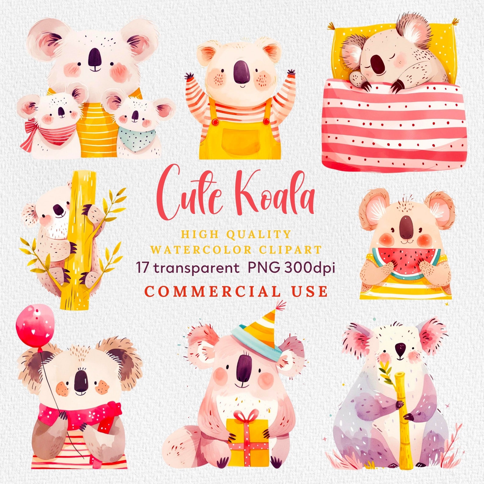 Cute Koala Watercolor PNG Bundle, Digital Crafts Designs Transparent ...