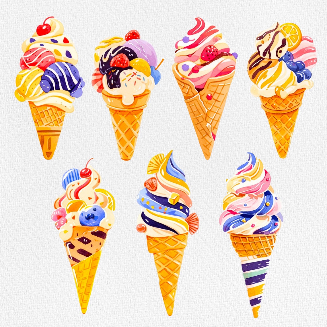 Watercolor Ice Cream Clipart Collection, Instant Download Sweet Treat ...