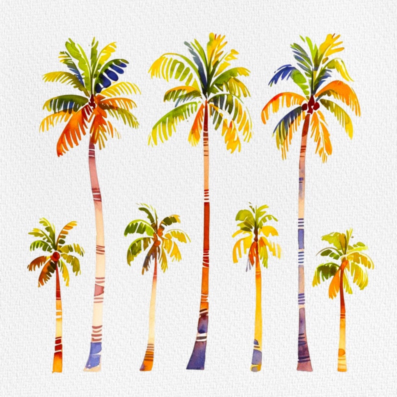 Watercolor Palm Clipart, Palm Trees, Tropical Clipart, Palm Trees PNG ...