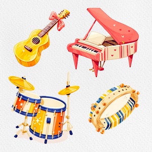 Watercolor Musical Instruments Clipart: Orchestra PNG Bundle ...