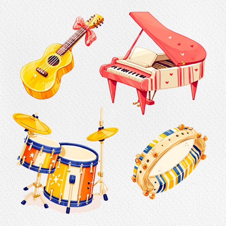 Watercolor Musical Instruments Clipart, Musical Instruments Clipart Set ...
