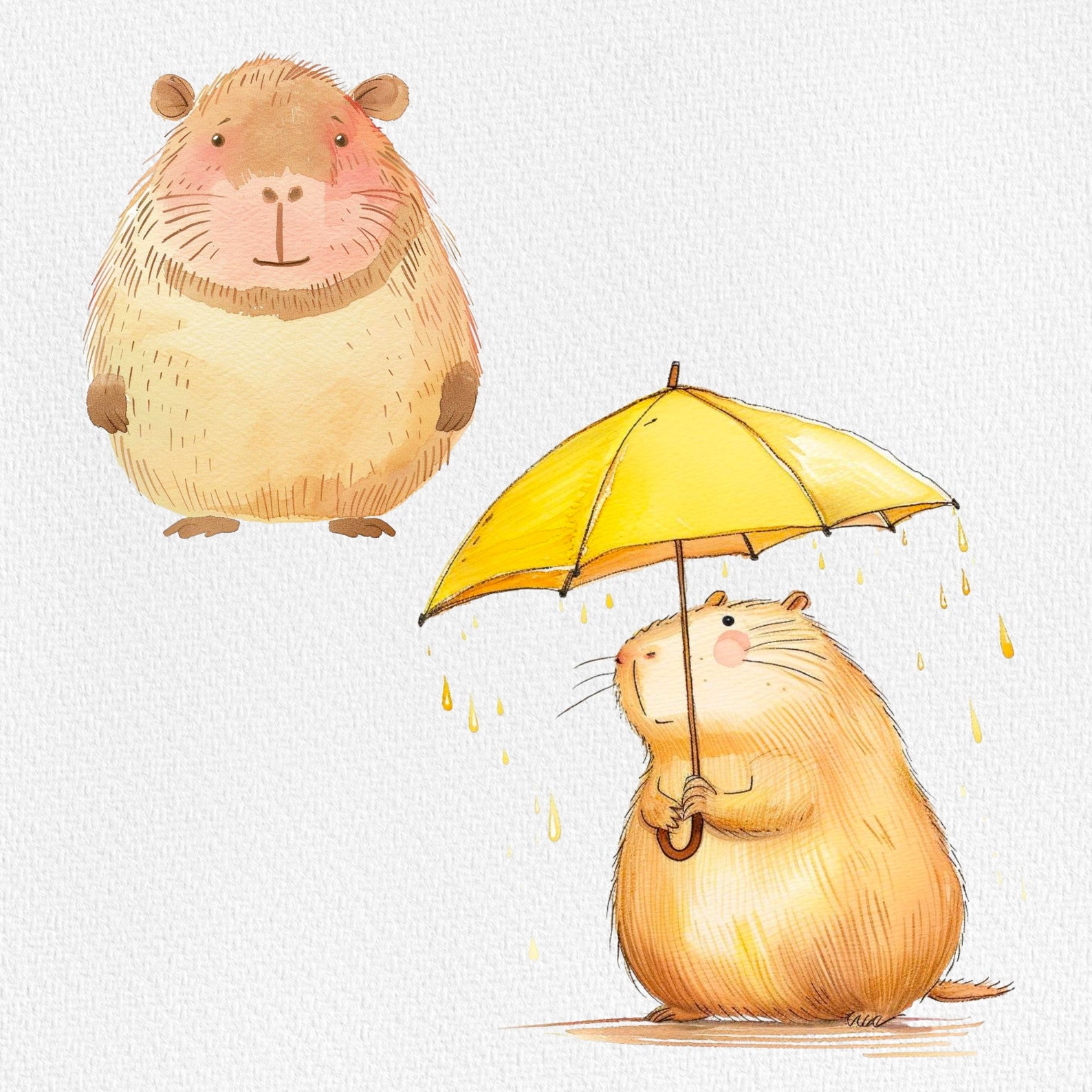 Watercolor Capybara Clipart, Cute Capybara PNG, Instant Download, Cute ...