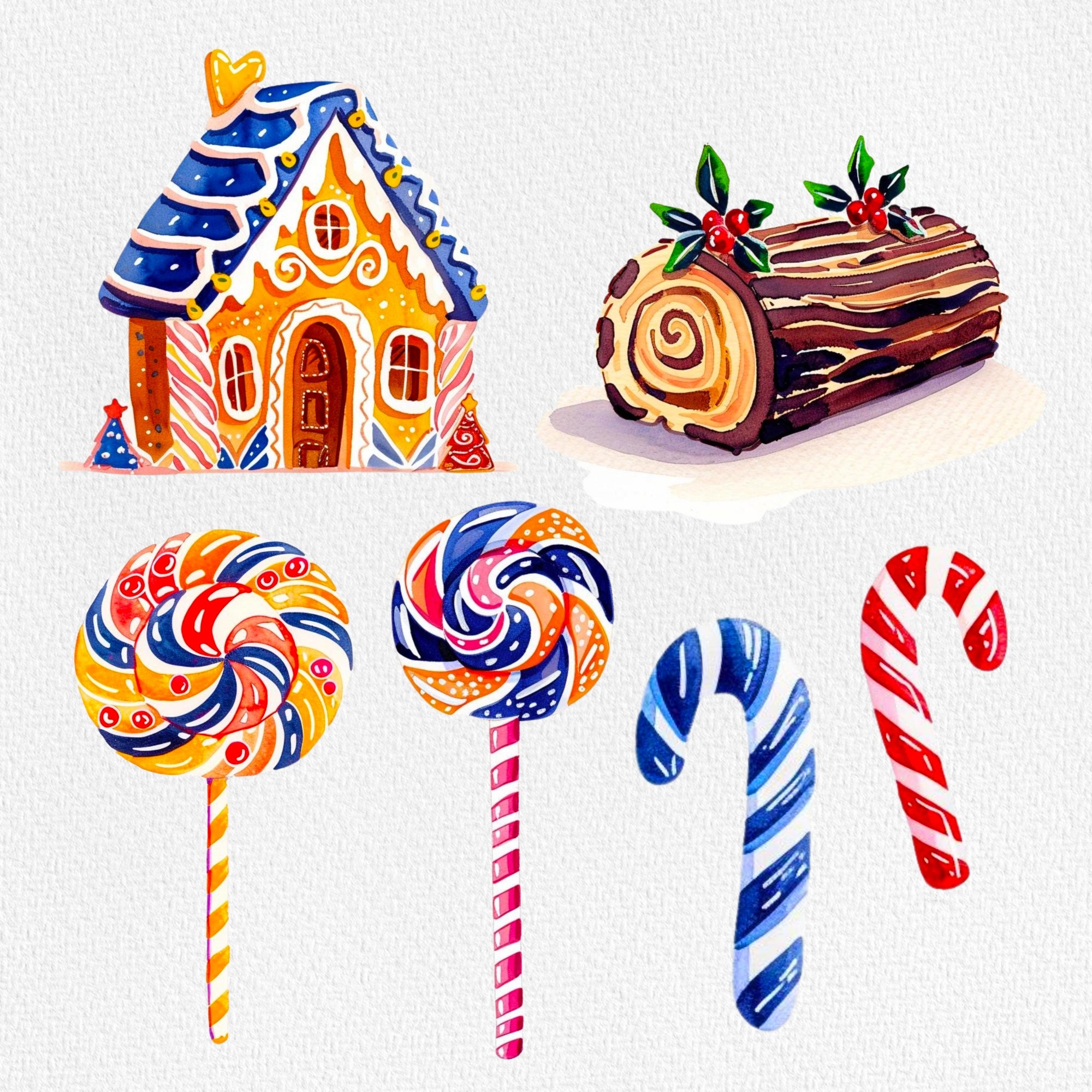 Watercolor Christmas Sweets Clipart Bundle: Candy, Cookies (PNG ...
