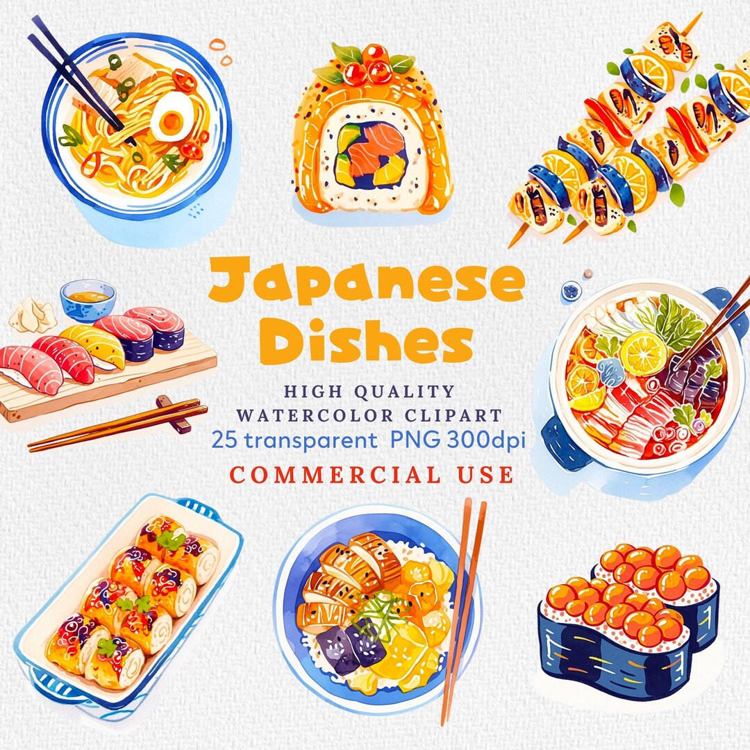 Watercolor Sushi Clipart, Asian Clipart, Fish Clipart, Japanese Clipart ...