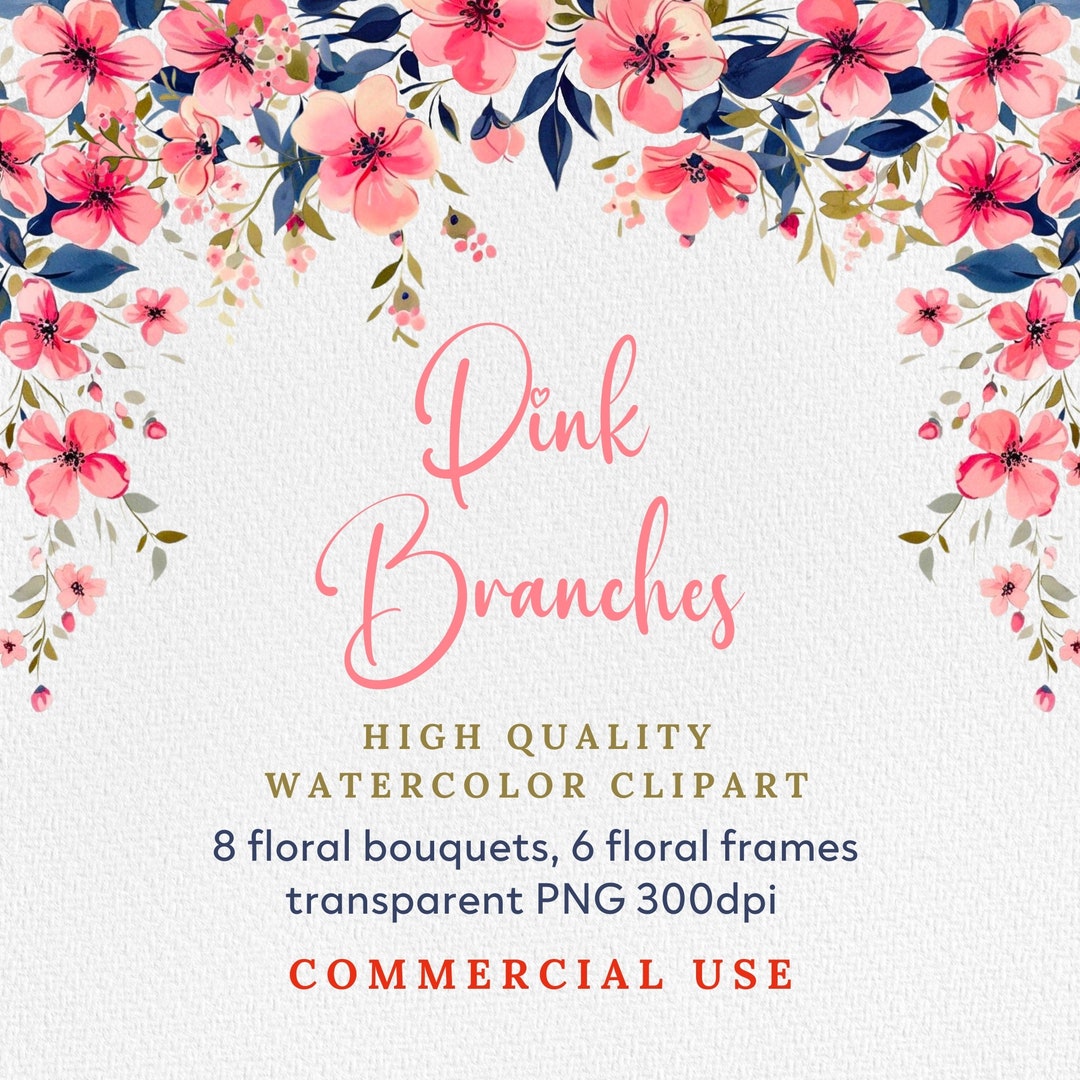 Pink Wildflowers Clipart, Watercolor Floral Clipart Bundle, Flower ...