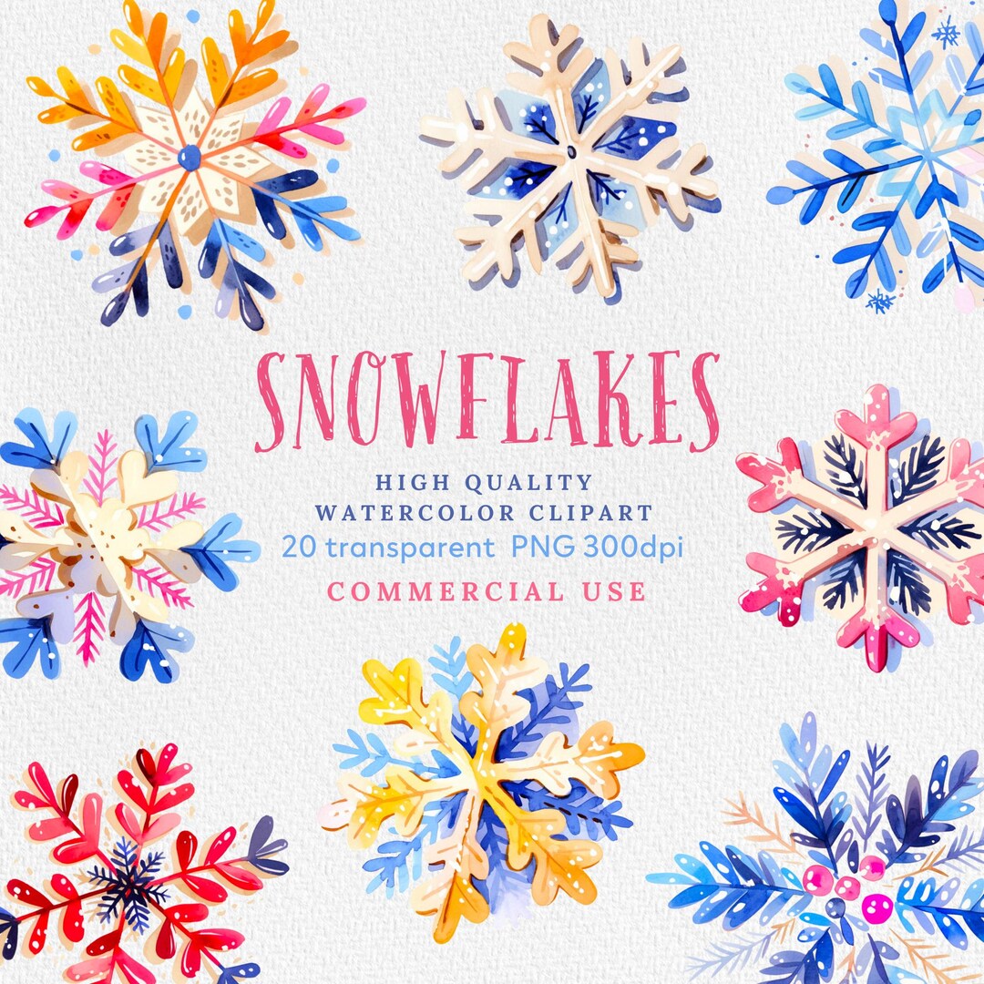 Watercolor Snowflakes Clipart | Blue Snowflakes, Snowflake PNG, Snow ...