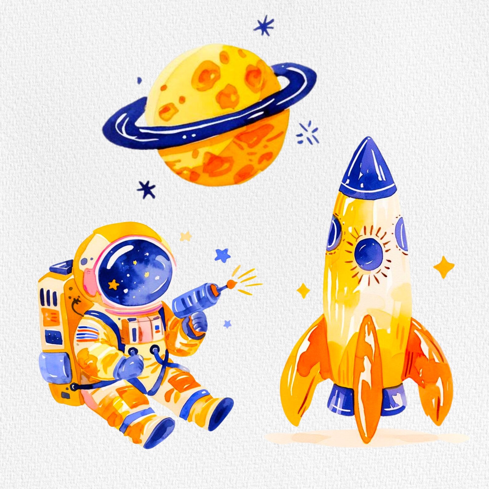 Watercolor Space Clipart Bundle, Astronaut Nursery Clipart, Astronaut ...