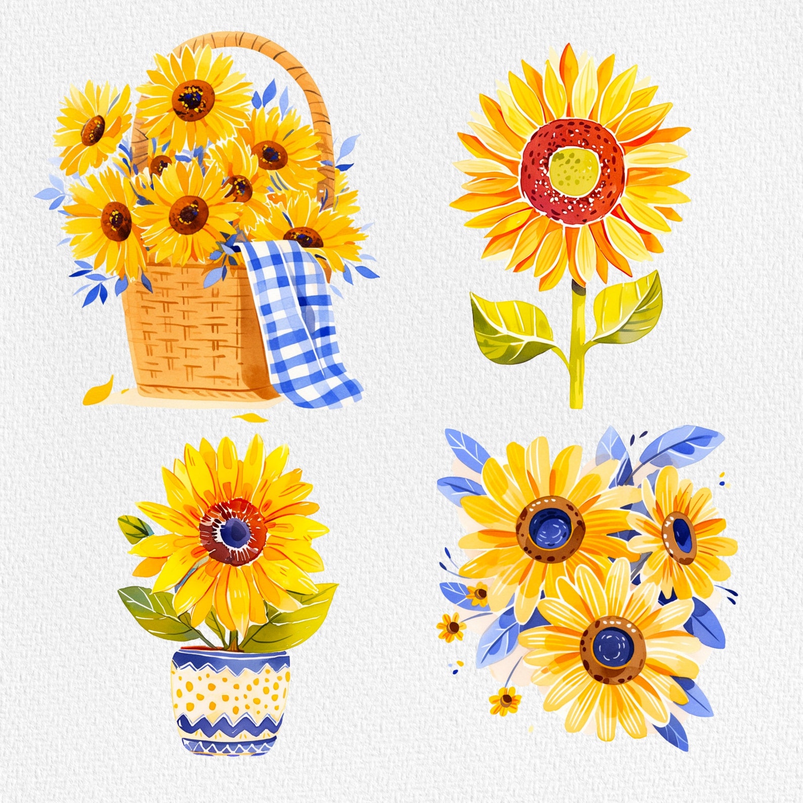 Watercolor Sunflowers Clipart: Summer Floral PNG (commercial Use) - Etsy