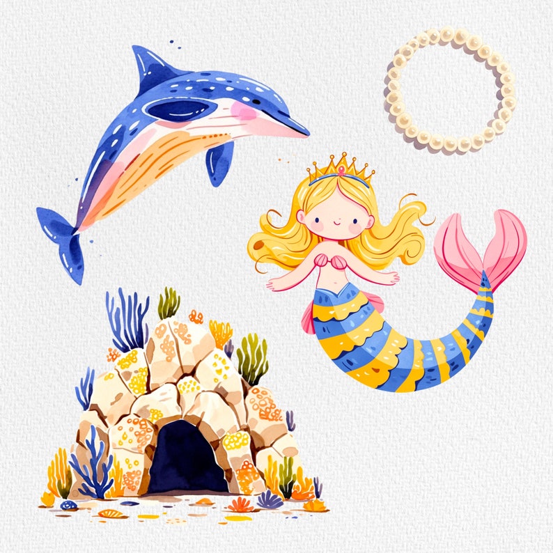 Watercolor Mermaid Clipart, Cute Mermaids, Mermaid Fashion, Printable ...