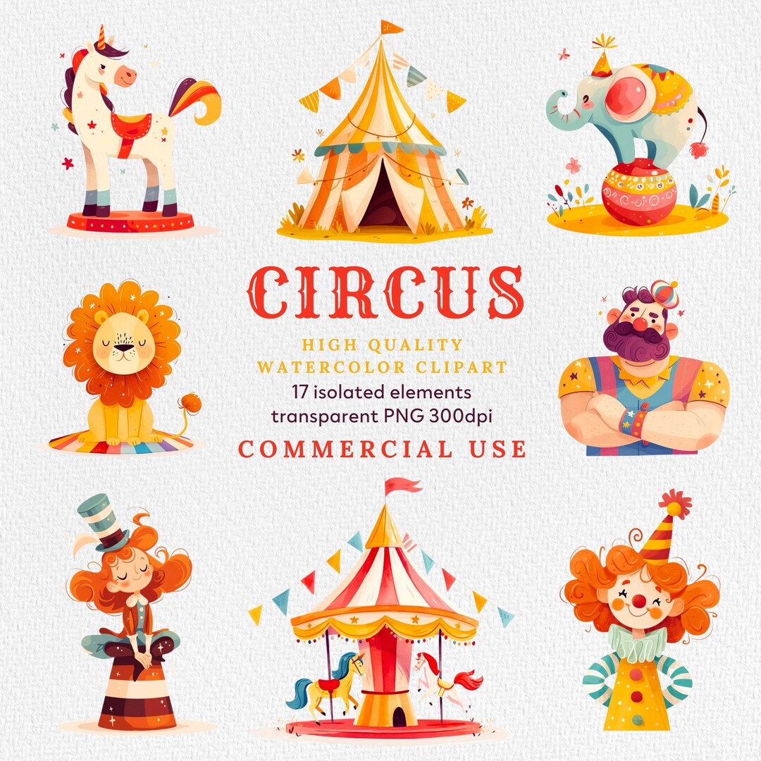 Watercolor Circus Clipart, Circus Printable , Circus PNG, Carnival Clip ...