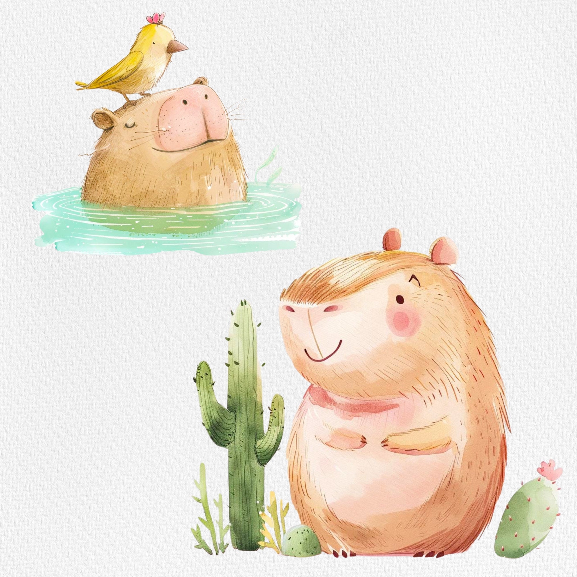 Watercolor Capybara Clipart, Cute Capybara PNG, Instant Download, Cute ...