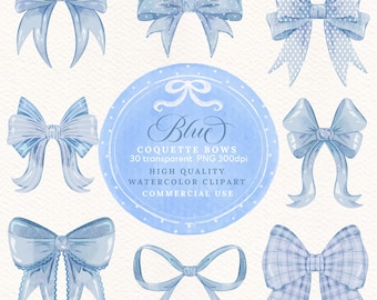 Blue Bow Clipart, Blue Watercolor Bow Graphics, Soft Pastel Blue Bow ...